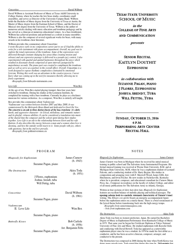 Recital Program | PDF | Trombone | Harmony