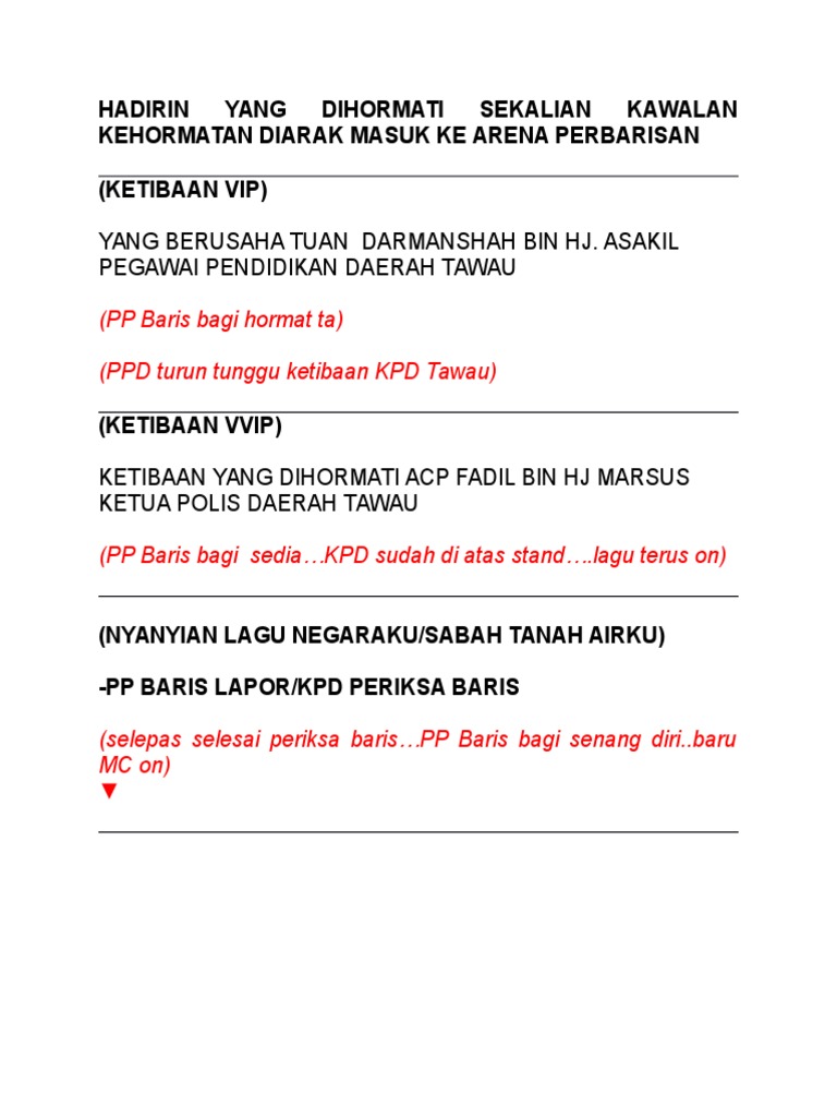 Teks MC Peringatan Hari Kor Kadet Polis | PDF