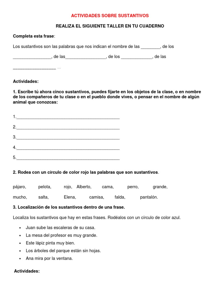Actividades Sobre Sustantivos | PDF | Sustantivo | Ocio