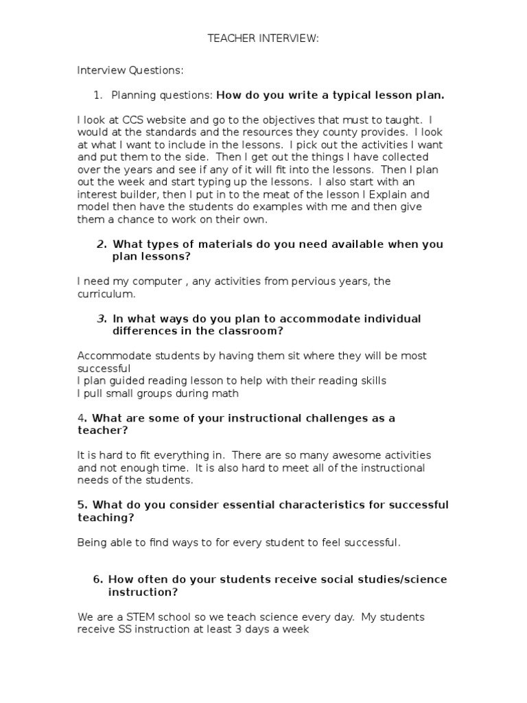 Teacher Interview | Lesson Plan | Teachers