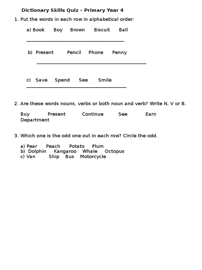 Dictionary Skills Quiz | PDF | Career & Growth | Language Arts & Discipline