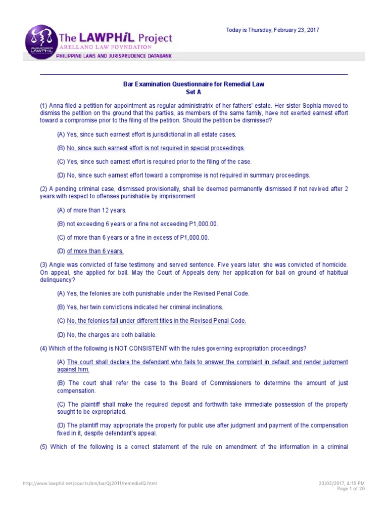 Bar Questions Multiple Choice | PDF | Lawsuit | Evidence (Law)
