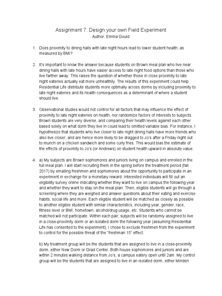 Assignment 7: Design Your Own Field Experiment | PDF | Experiment ...