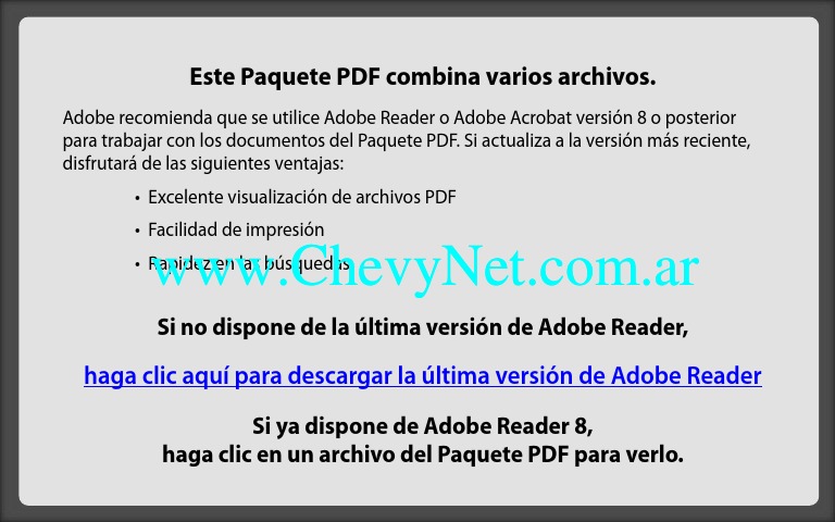 Instrucciones para abrir un paquete PDF combinado con la versión más reciente de Adobe Reader ...