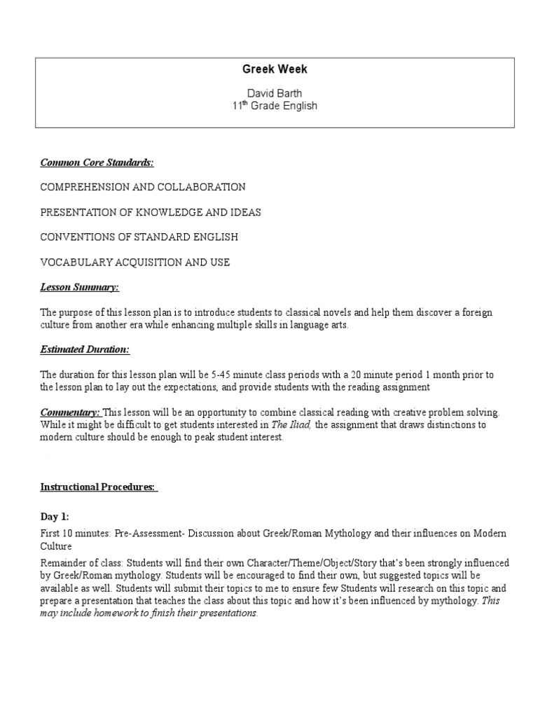 Greek Mythology Lesson Plan | PDF | Lesson Plan | Greek Mythology