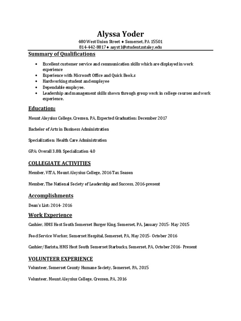Alyssa Yoder: Summary of Qualifications | PDF