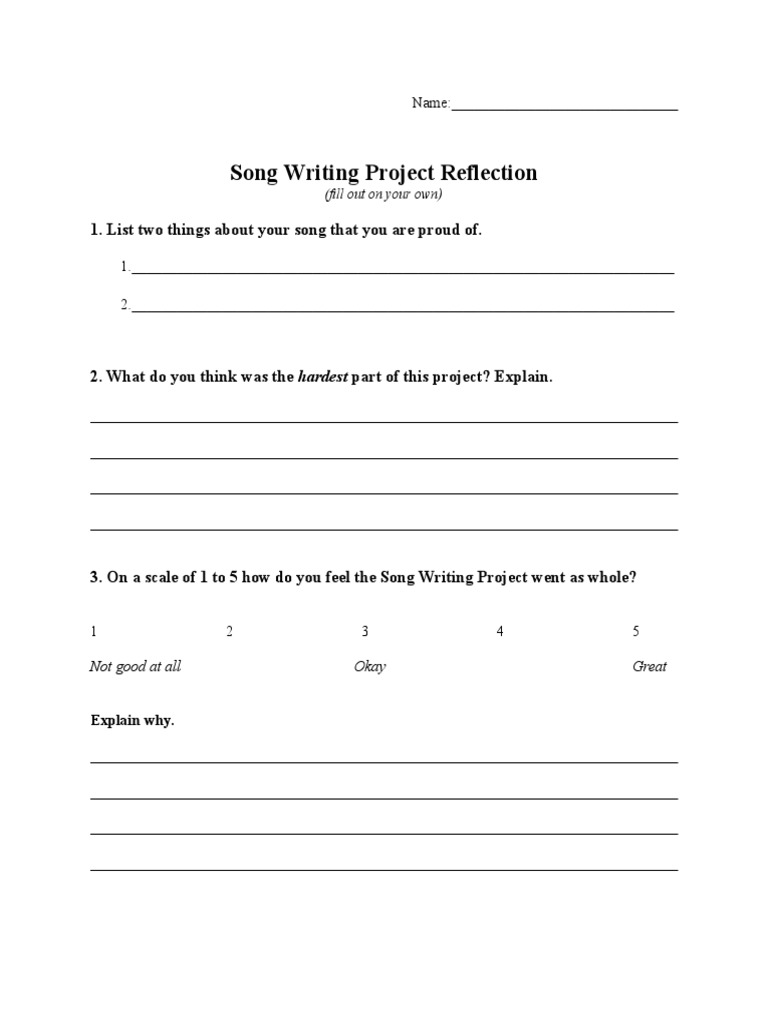 Song Writing Reflection-6th Grade | PDF