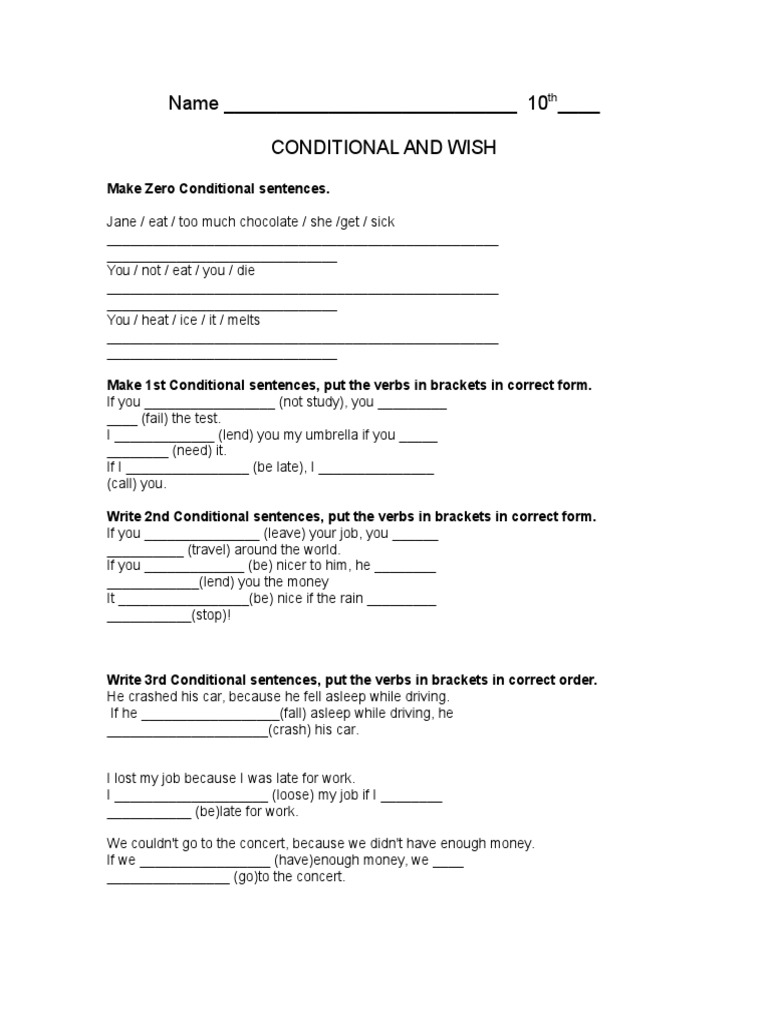 Conditional and Wish Sentence Exercises | PDF