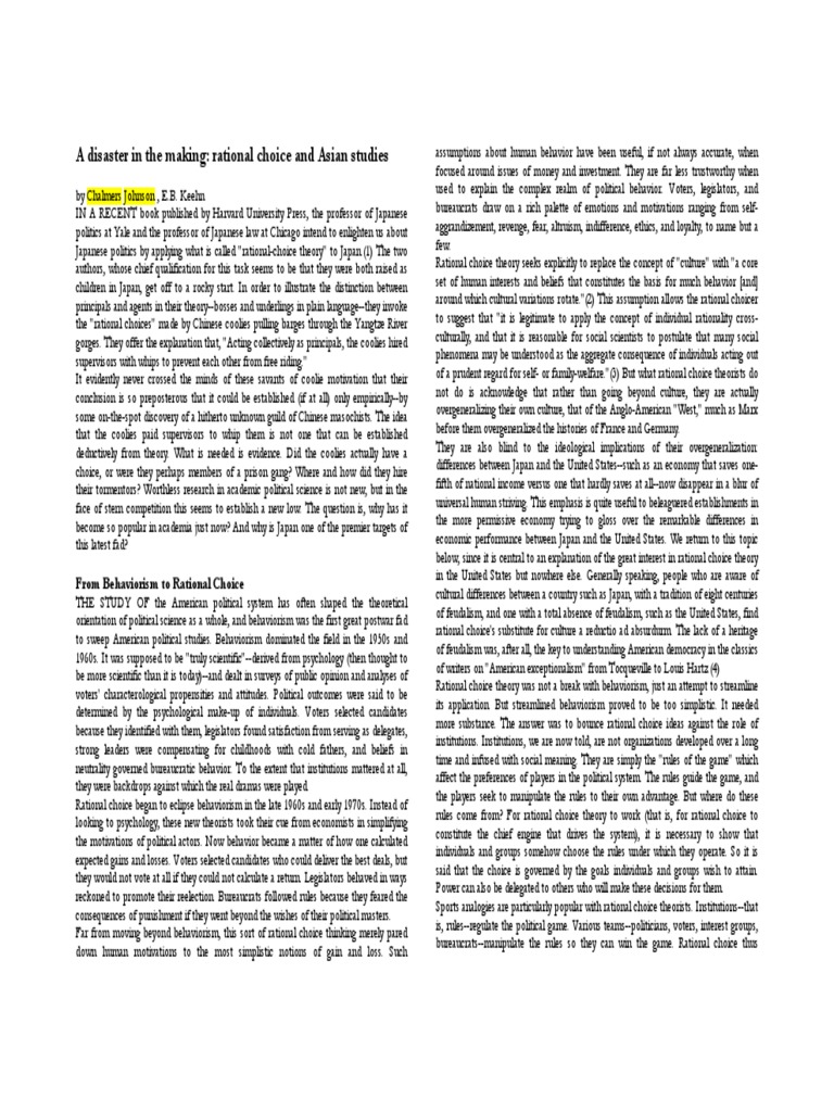 A Disaster in The Making Rational Choice and Asian Studies, Chalmers ...