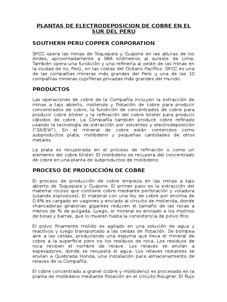 Southern Peru Copper Corporation | PDF | Cobre | Minería