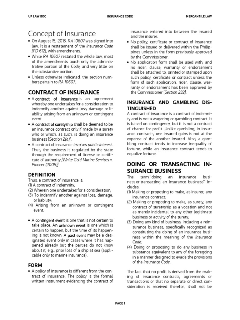 Insurance Code Reviewer 2014 | PDF | Insurance | Indemnity