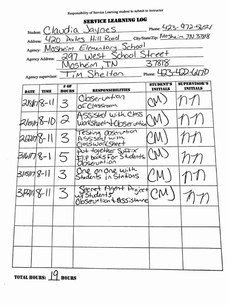 Service Learning Log | PDF