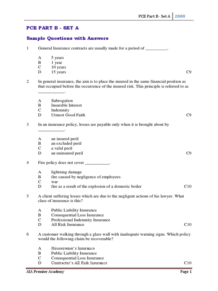Pce Part B Set A | PDF | Reinsurance | Insurance Policy