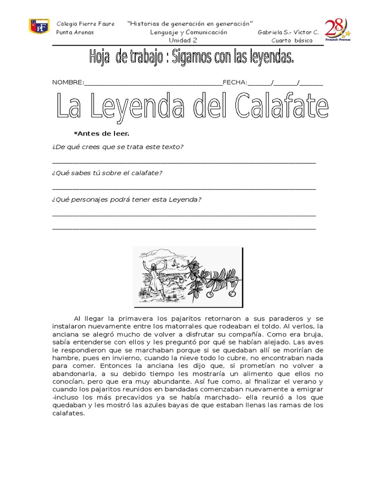 Hoja de Trabajo Leyenda El Calafate | PDF