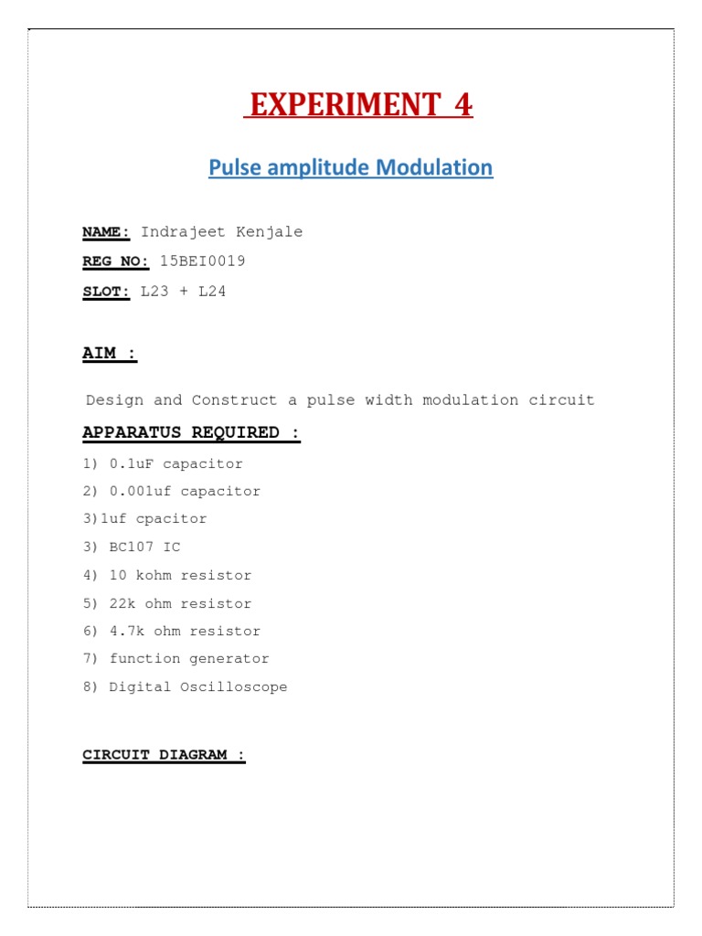 Experiment 4: Pulse Amplitude Modulation | PDF | Technology & Engineering