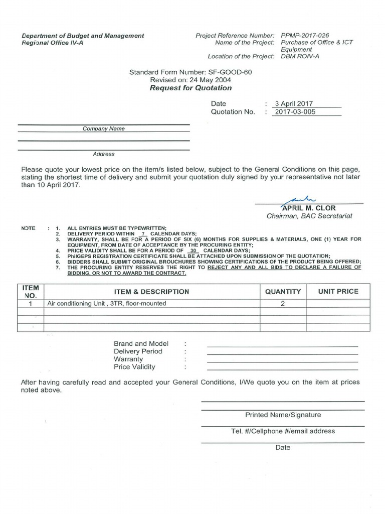 Request For Quotation - Airc Conditioning Unit | PDF