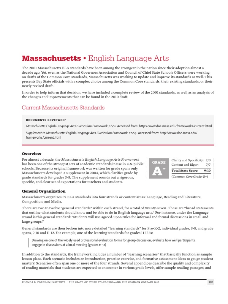 The State of State Standards and The Common Core - 2010: Massachusetts ...