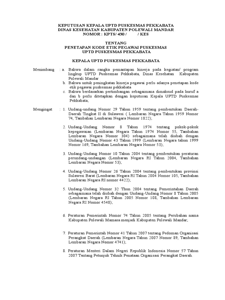 SK Tentang Kode Etik Pegawai | PDF