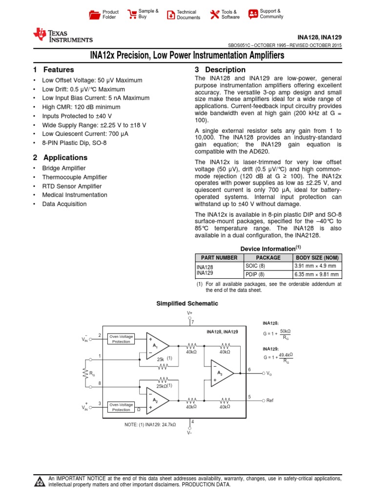 Ina 129 | PDF | Amplifier | Electrostatic Discharge