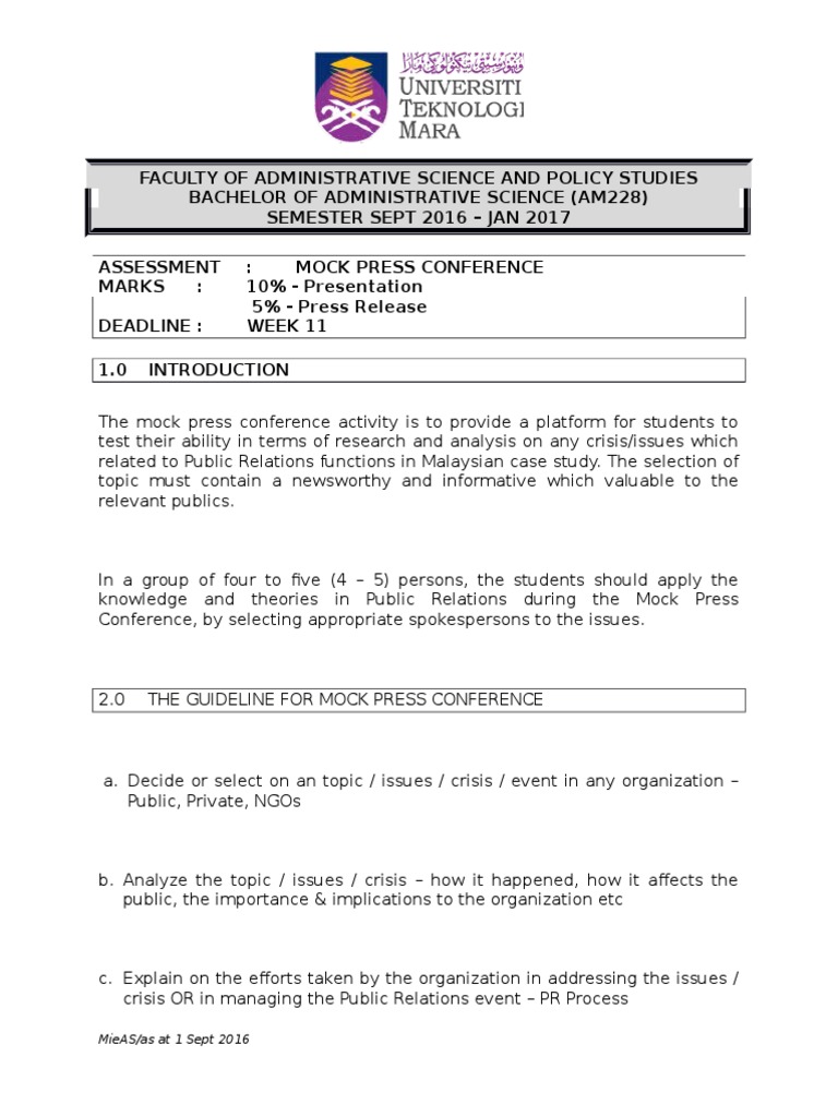 Guidelines Mock Press Conference PRO458 - March - June 2016