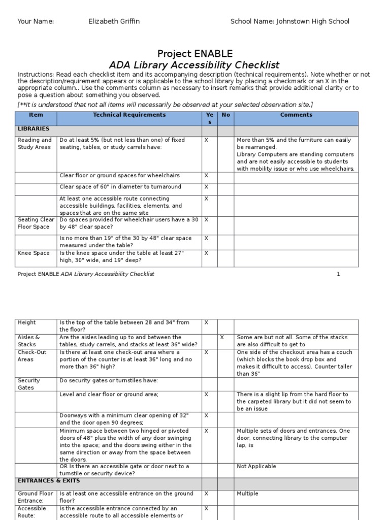ADA Library Accessibility Checklist: Project ENABLE | PDF | Stairs