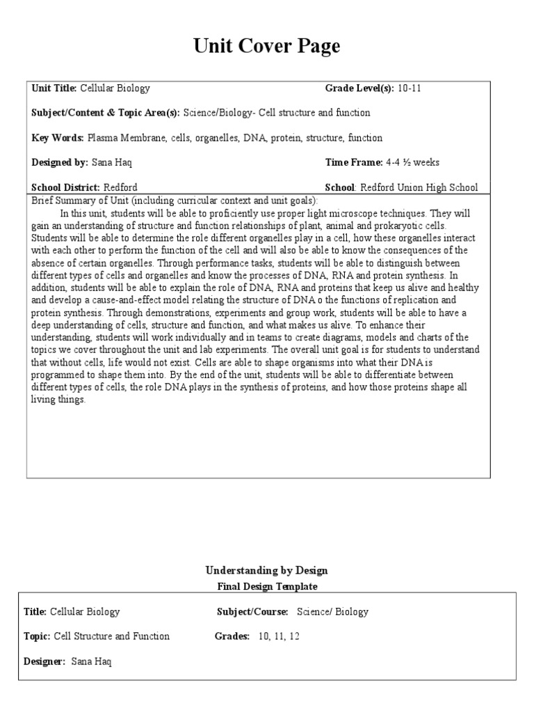 Cell Unit Plan | PDF | Cell (Biology) | Organisms