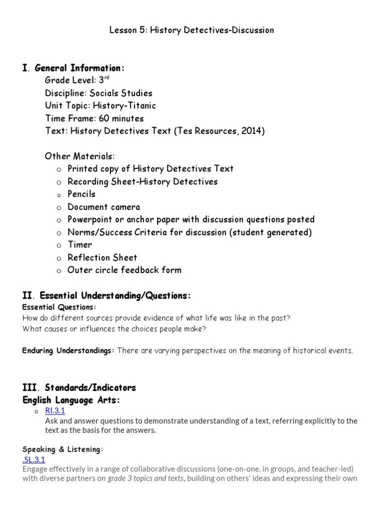 Lesson 5-History Detectives Discussion | PDF | Teachers | Educational ...