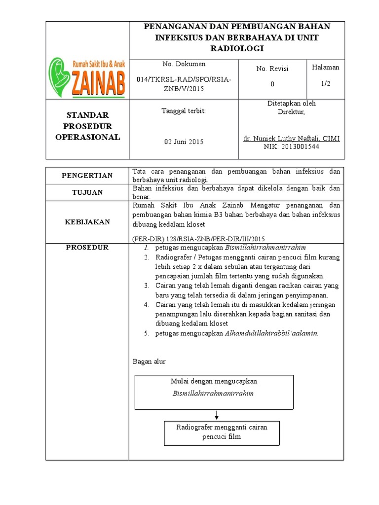 Spo Penanganan Dan Pembuangan Bahan Infeksius Dan Berbahaya Di Unit Radiologi | PDF ...