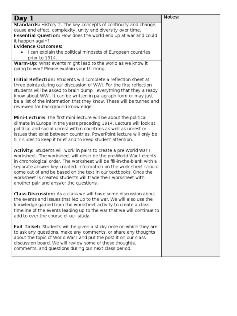 Ubd Lesson Plans - World War I | PDF | World War I | Posttraumatic ...
