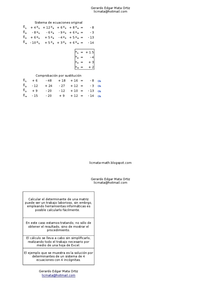 Cramer 4x4 | Descargar gratis PDF | Determinante | Objetos matemáticos