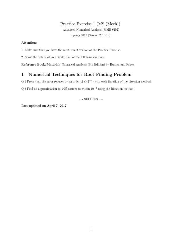 Bisection Method Practice Exercises | PDF