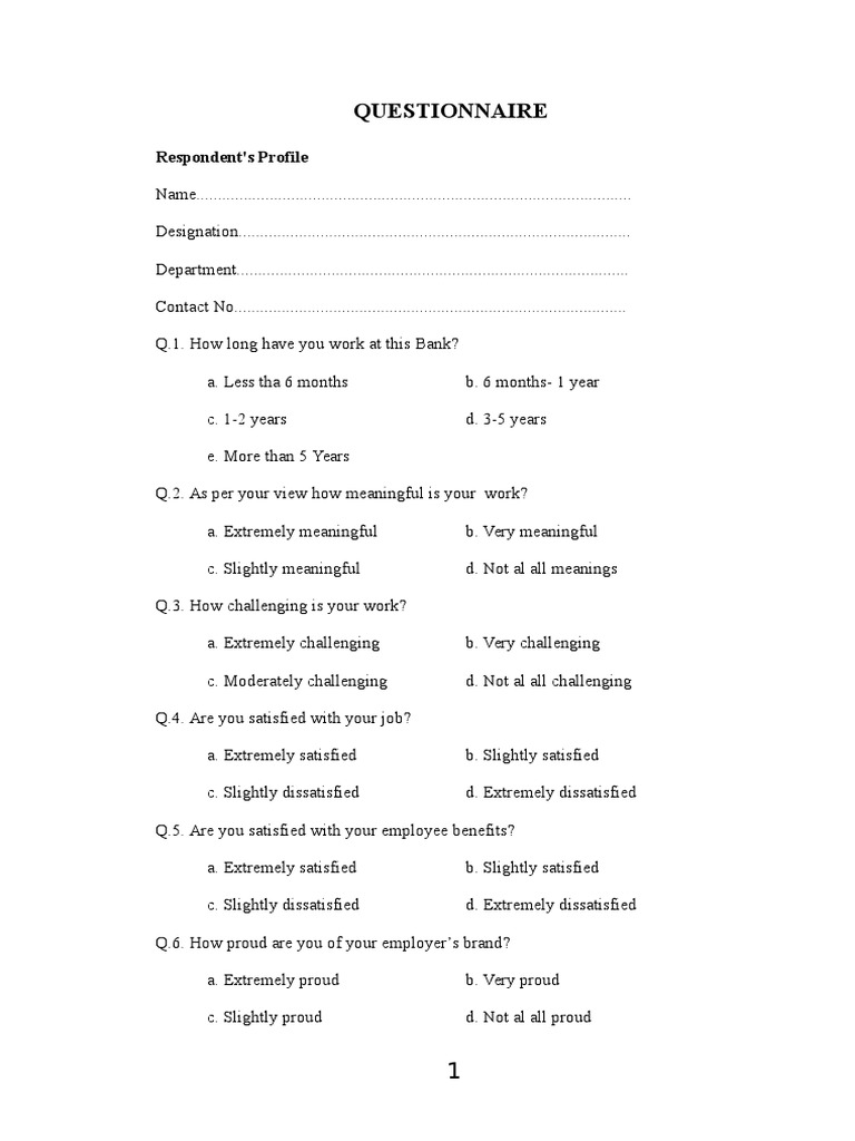 Questionnaire: Respondent's Profile | PDF | Labor | Employment