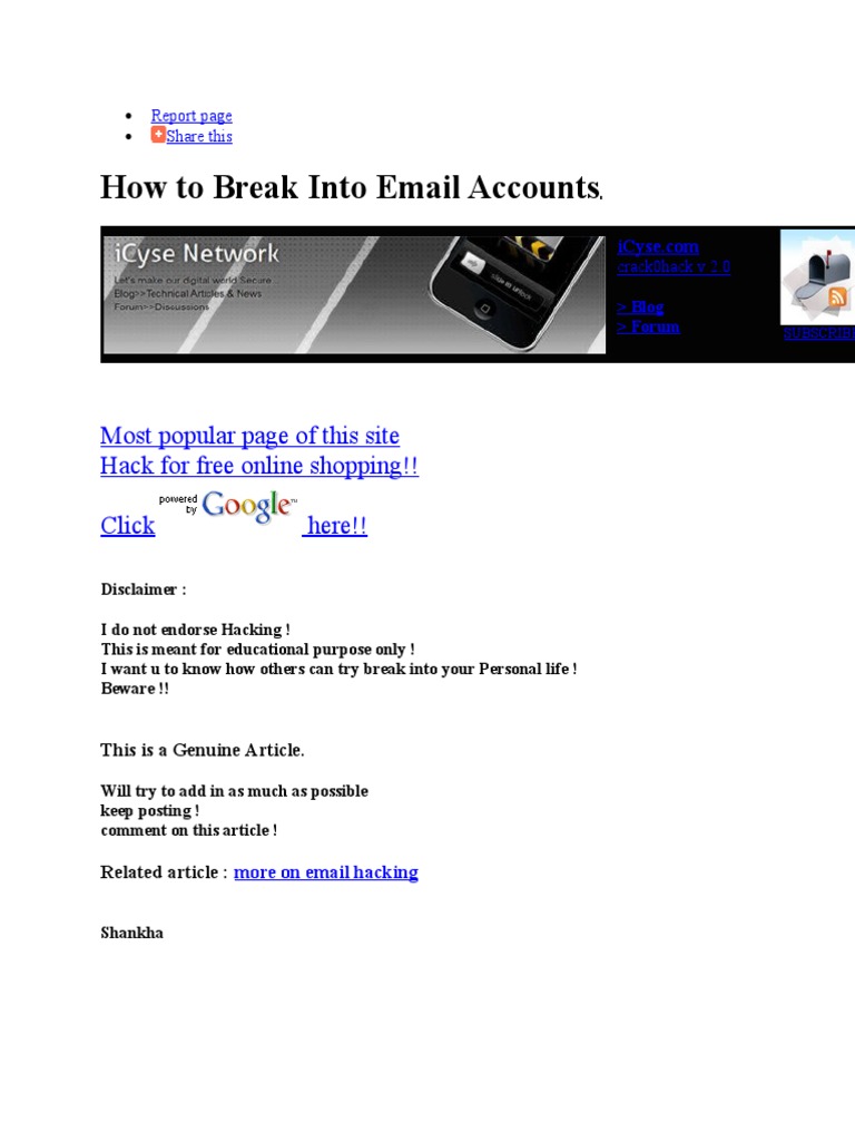 How To Break Into Email Accounts: Most Popular Page of This Site Hack ...