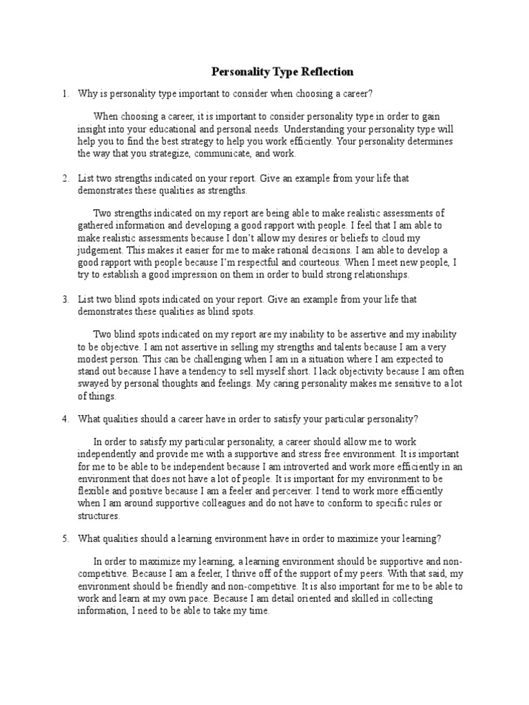 3a Lesson 3-Personality Type Reflection 2 | PDF | Personality Type ...