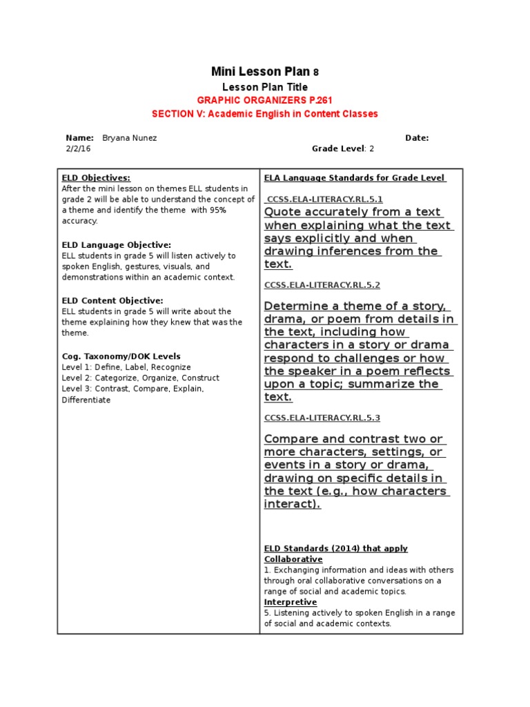 Mini Lesson Plan | PDF | Reading Comprehension | Vocabulary