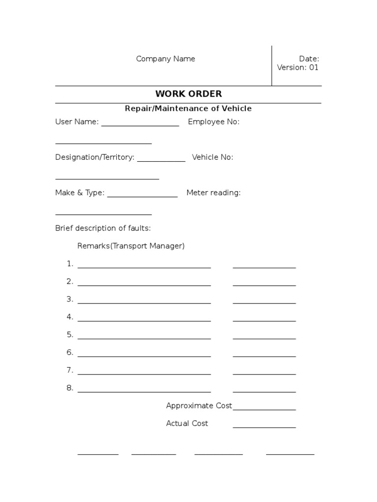 WORK ORDER Format 21 | PDF