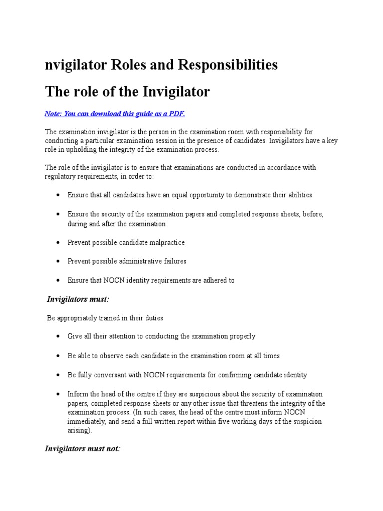 Invigilator Roles and Responsibilities.docx | Test (Assessment ...