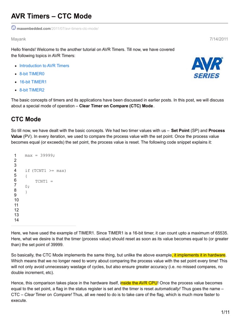 AVR Timers CTC Mode | PDF | Timer | Computer Architecture