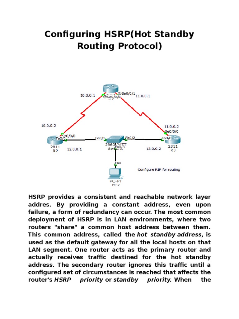 Configuring HSRP (Hot Standby Routing Protocol) | PDF