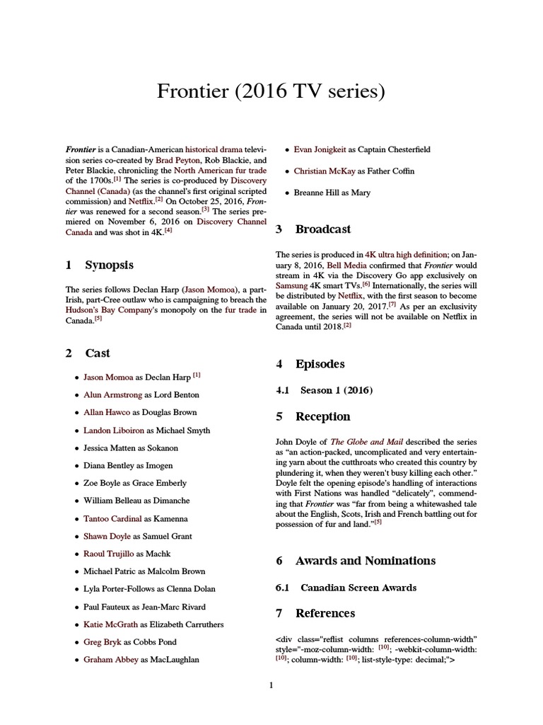 Frontier (2016 TV Series) | PDF | Television | Entertainment