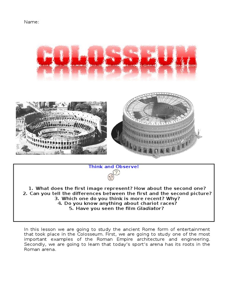 Colosseum Worksheet | PDF | Gladiator