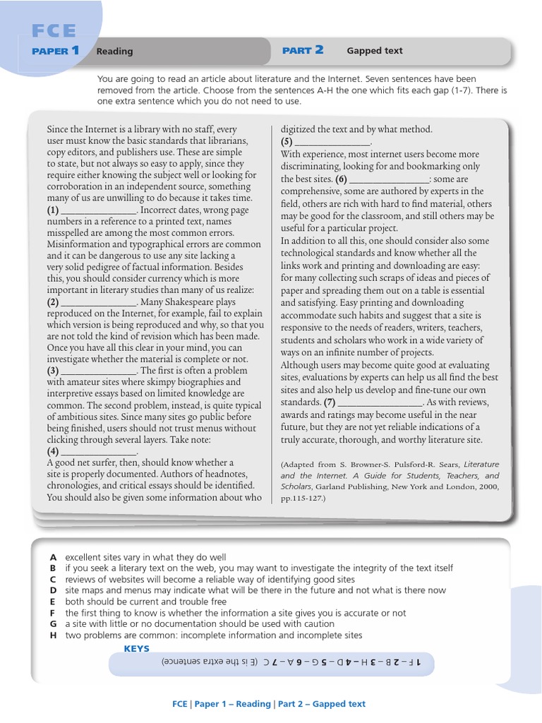 FCE 1 2 Gapped Text 3 | Download Free PDF | Internet | Publishing