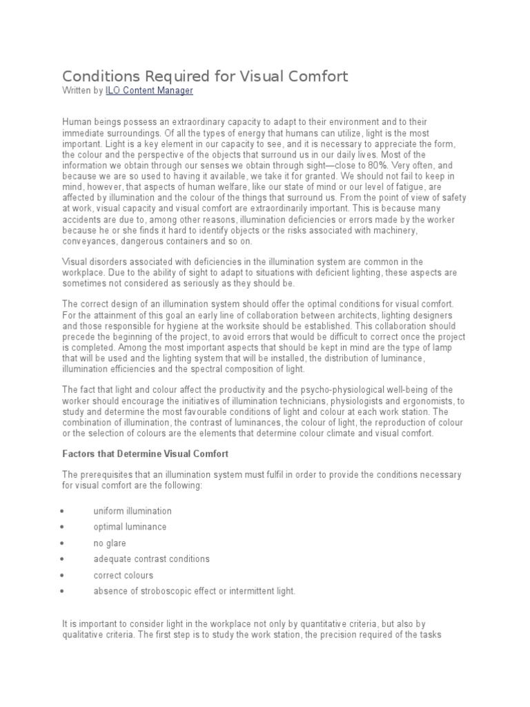 Conditions Required For Visual Comfort | PDF | Lighting | Color