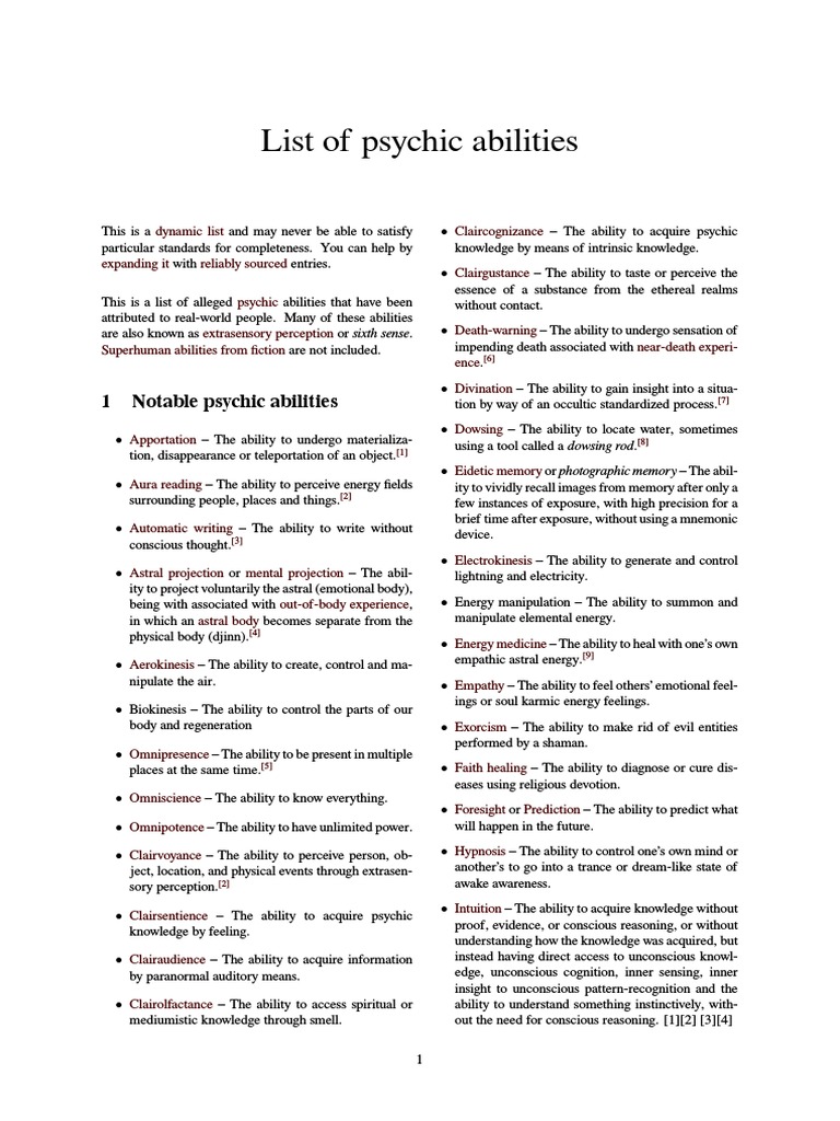 List of Psychic Abilities | Clairvoyance | Parapsychology List of Psychic Abilities | Clairvoyance | Parapsychology