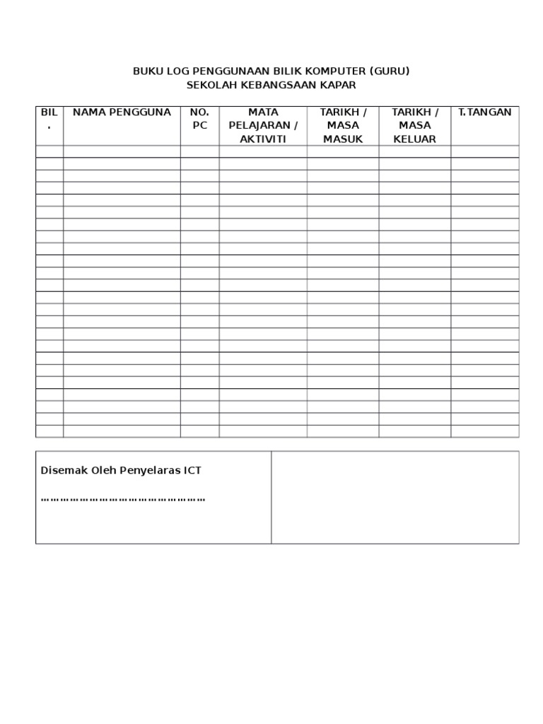 Buku Log Penggunaan Bilik Komputer | PDF