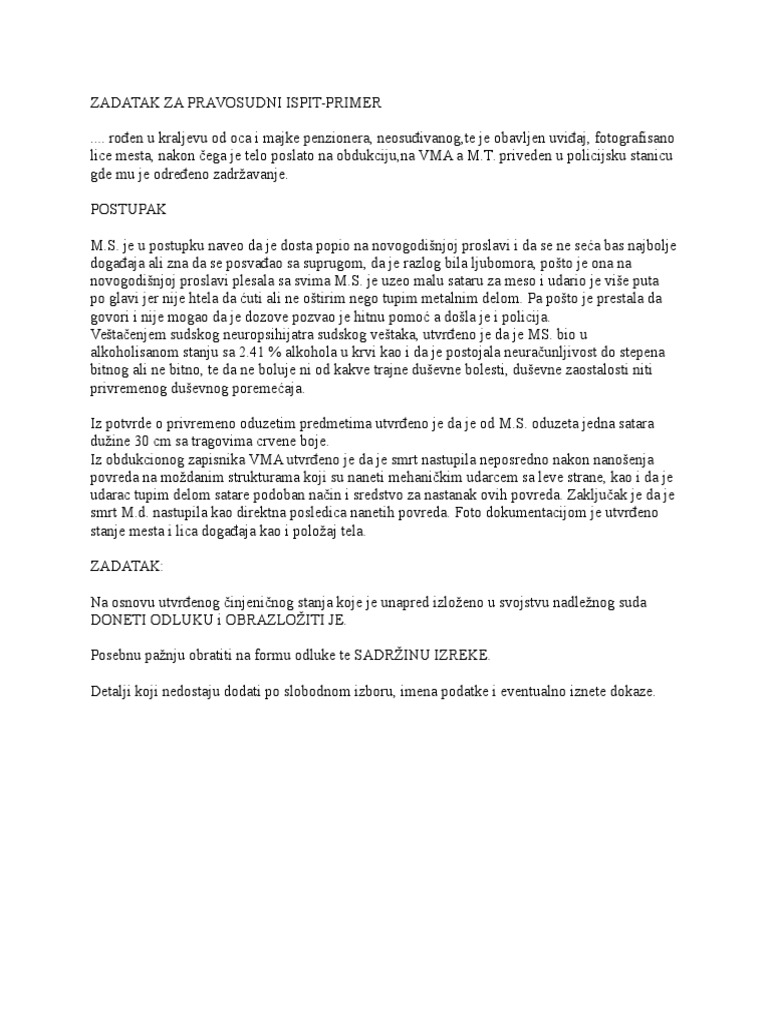 Zadatak Za Pravosudni Ispit-Primer | PDF