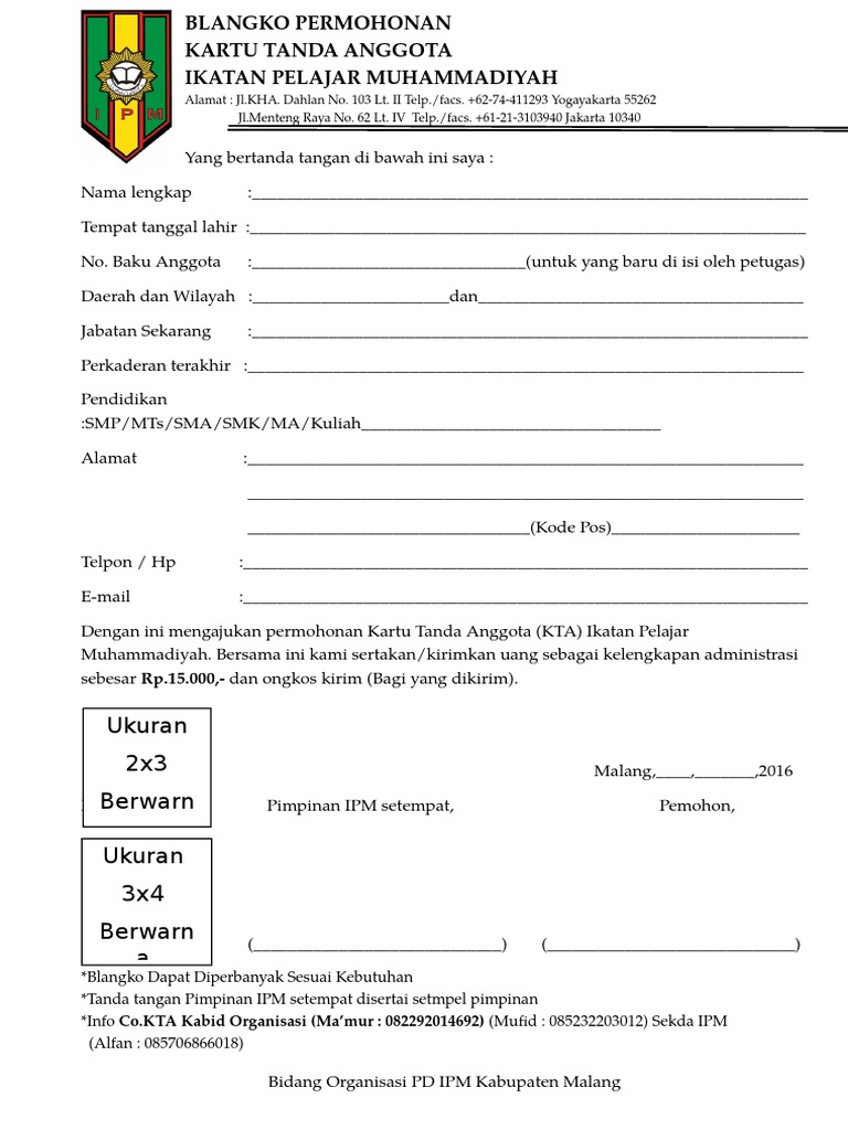 Blangko Permohonan Kta Ipm | PDF