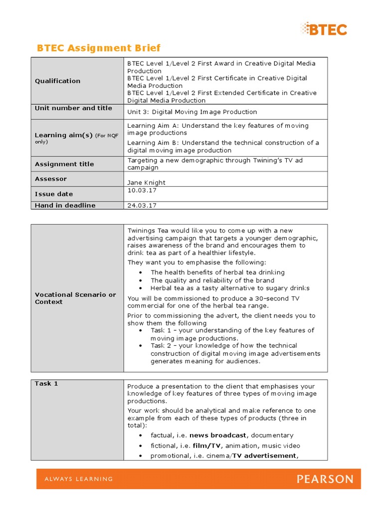 BTEC Creative Media Assignment | PDF | Television Advertisement ...