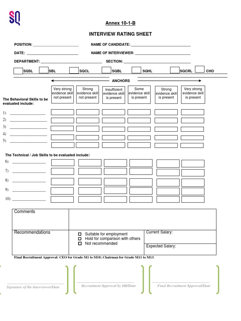 SQ Interview Rating Sheet - MGMNT Staff | PDF | Competence (Human ...