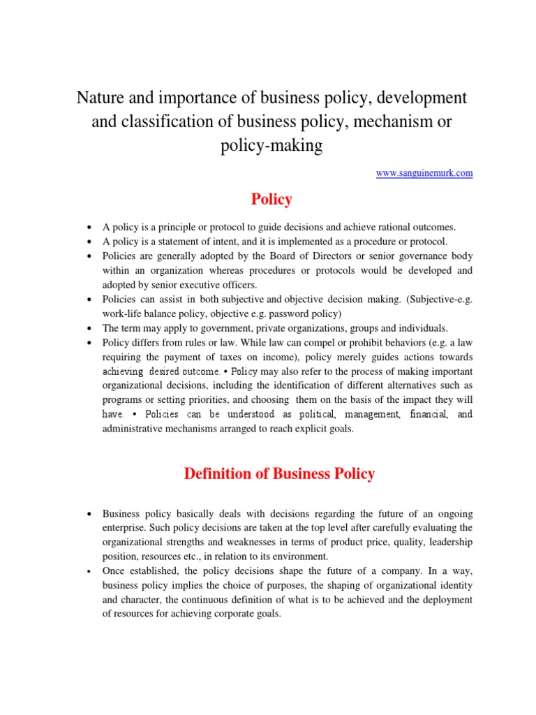 Importance and Scope of Business Policy | PDF | Policy | Cognition